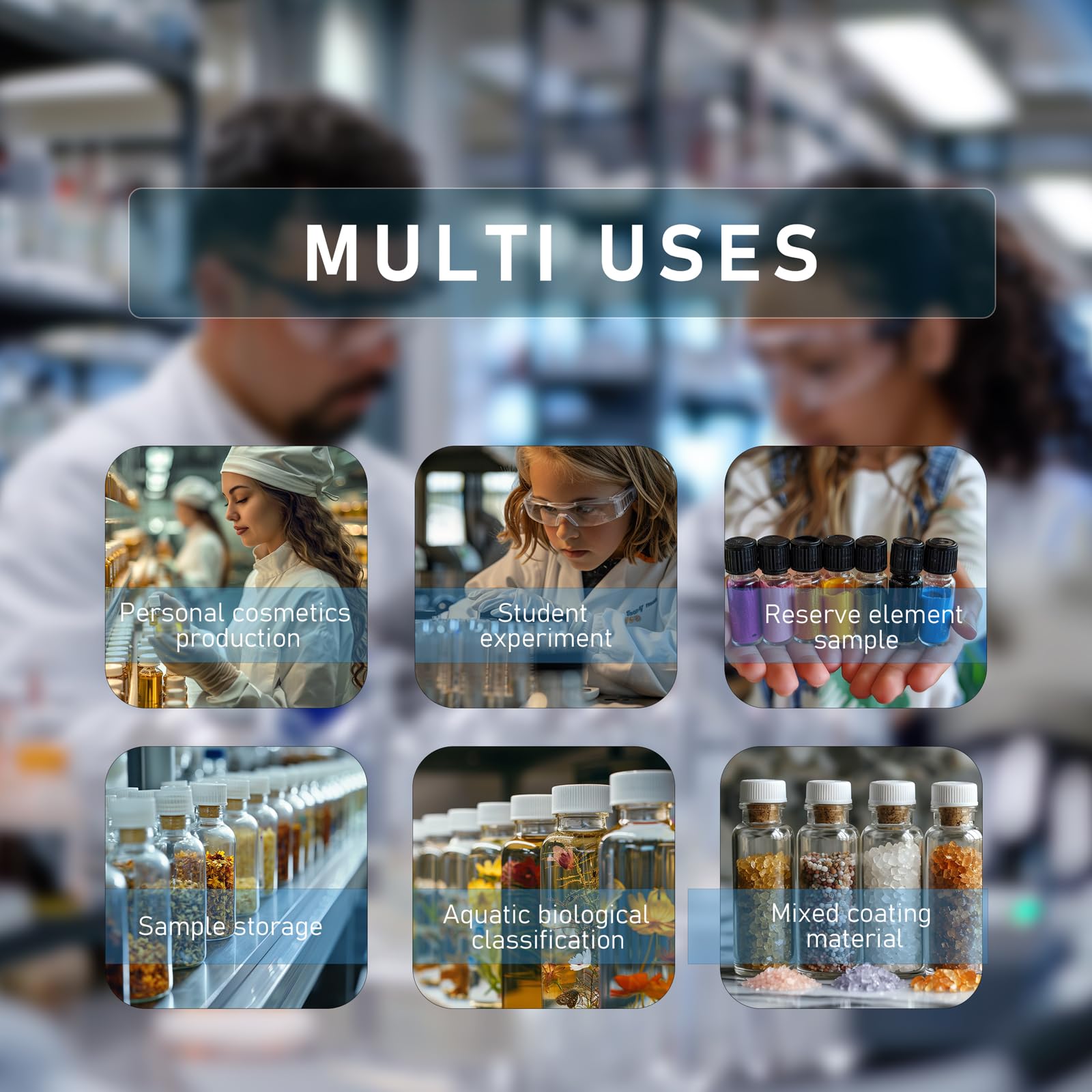 Njvial 50Pcs 5ml Small Glass Vials with White Lids Lab Sample Vials Empty Refillable Perfume Travel Mini Glass Bottles with Screw Caps for Essential Oils