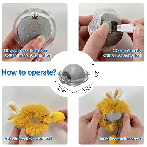 Sofolor Motion Activate Interactive Cat Toys - Automatic Moving Ball Toys for Indoor Cats, Self Rotating Ball with Lights, Electric Cat Mice Toys, USB Rechargeable,Auto On/Off