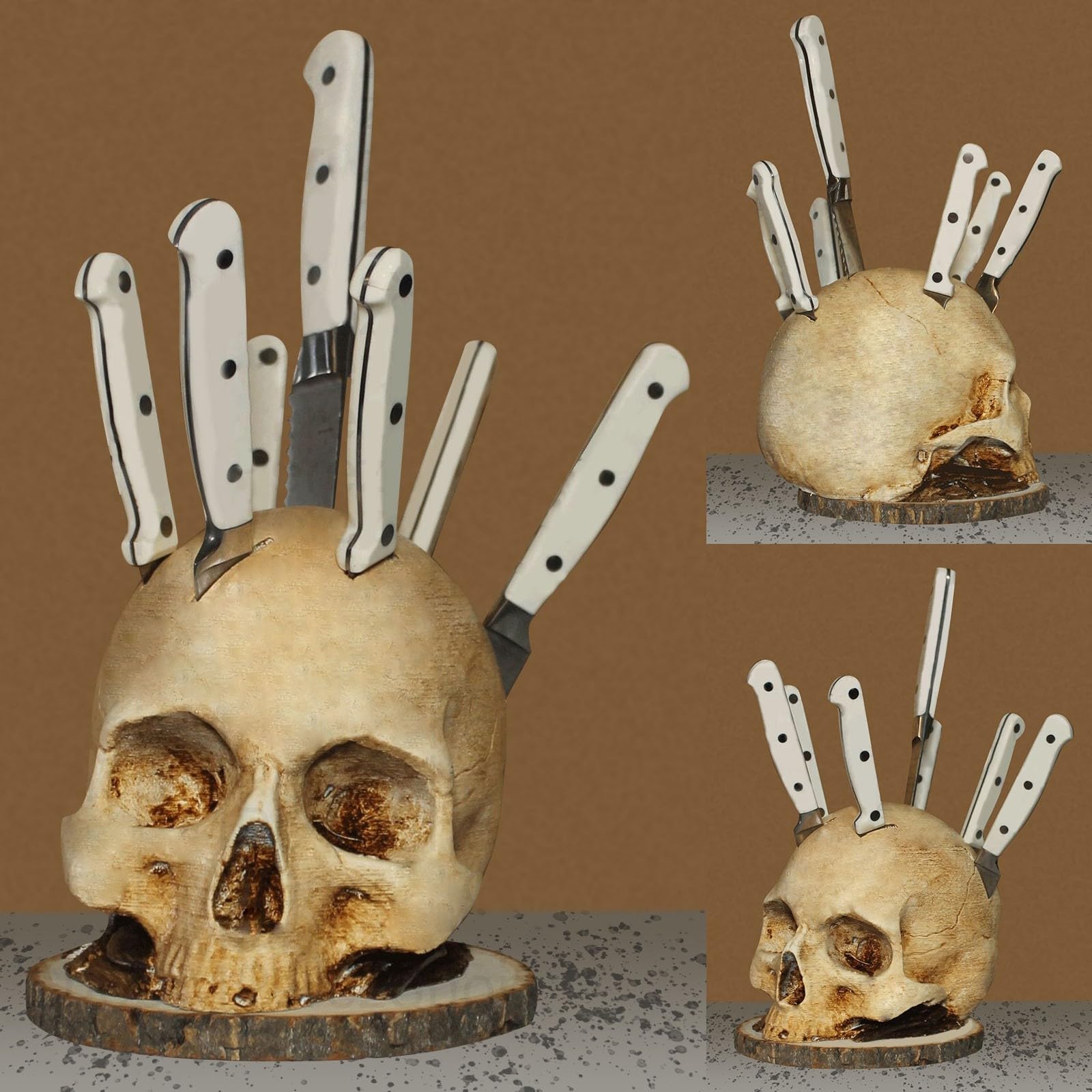 Skull Knife Holder For Kitchen Storage, Handmade Resin Skull Knife Stand, Creepy Creativity Head Shape Knife Holder, Scary Party Fruit Knife Stand Rack Decor, Halloween Ornaments, Gifts (A_5.9'')