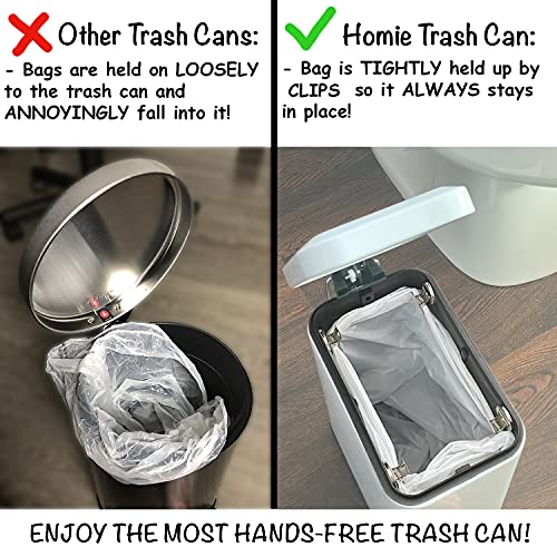 Soft Close, Slim Trash Can 2.6 Gallon with Anti - Bag Slip Liner and Lid, Use as Mini Garbage Basket, Slim Dust Bin, or Decor in Bathroom, Restroom, Kitchen, or Bedroom (10L / 2.6 Gallon, Shiny White)
