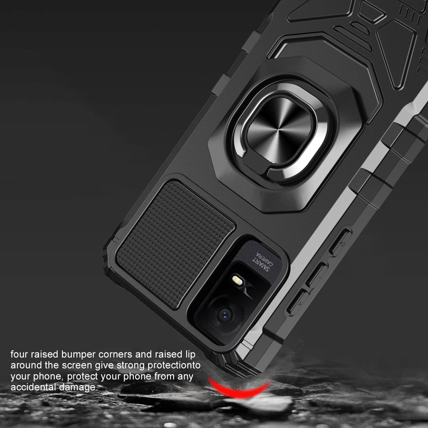 for TCL ION X/ION V Case, with Tempered Glass Screen Protector Heavy Duty Protection Technology Built-in Kickstand Rugged Shockproof Protective Phone Case for TCL ION X/ION V 6.0", (Black)
