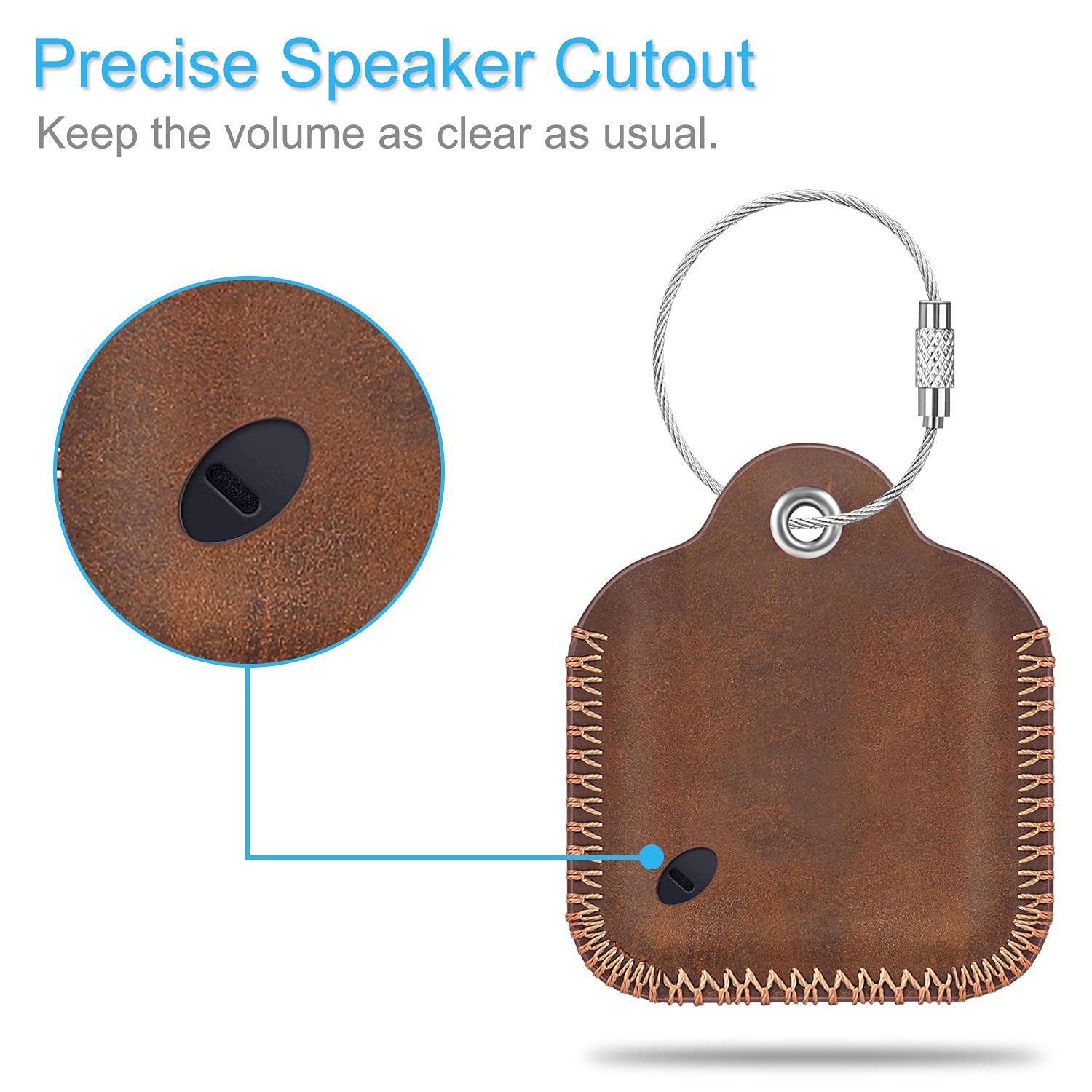 Fintie Genuine Leather Case for Samsung Galaxy SmartTag, Anti-Scratch Lightweight Protective Skin Cover with Keychain for Galaxy SmartTag Tracker, Brown