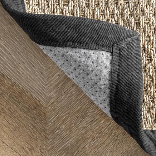 nuLOOM 6x9 Elijah Seagrass Area Rug, Black, Solid Farmhouse Style, Cotton Bordered, Basketweave, Natural Fiber, For Bedroom, Dining Room, Living Room, Hallway, Office, Kitchen, Entryway