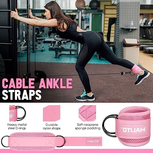 WALITO 10Pcs Barbell Pad Set for Hip Thrust - Squat Pad for Barbell Lunges, Bench Press, with 2 Gym Ankle Straps, 3 Resistance Bands for Working Out, 2 Lifting Strap, Workout Poster, Carry Bag
