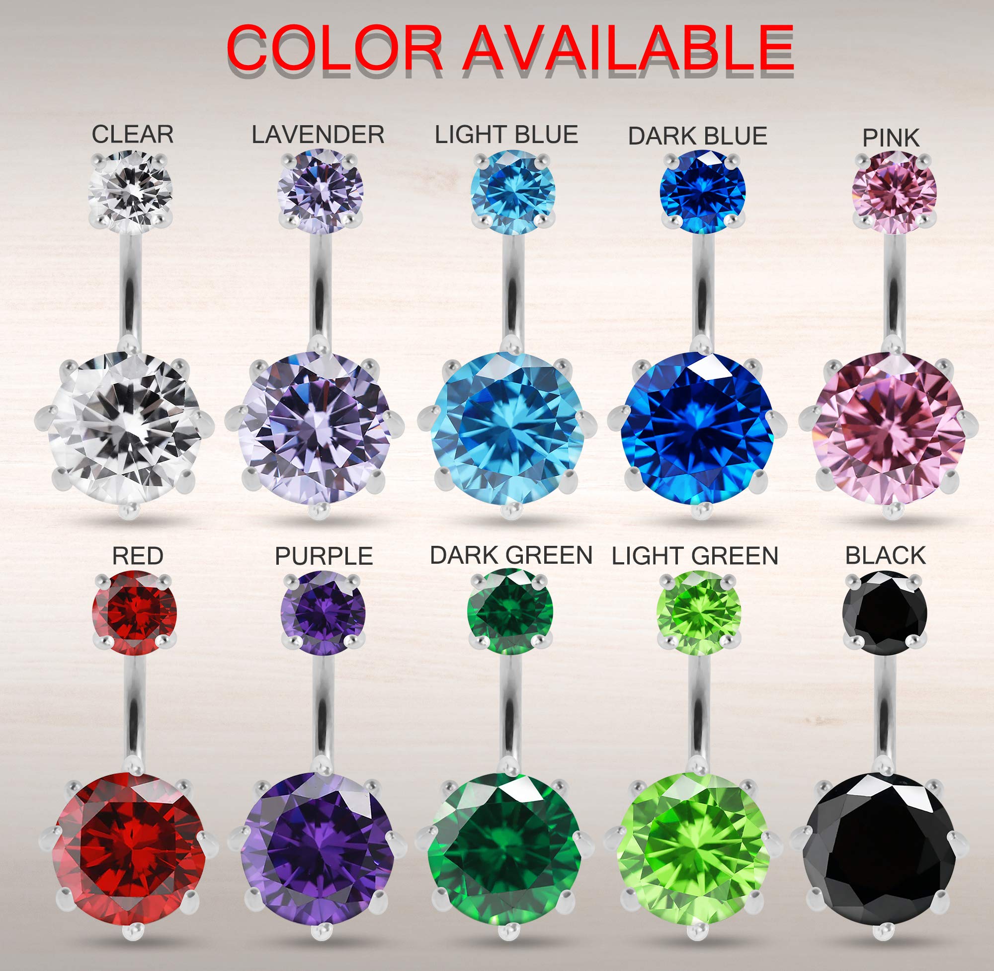 Emerald Green Claw Set 6MM and 10MM Round CZ Stone 925 Sterling Silver Double Side Belly Button Ring Jewelry