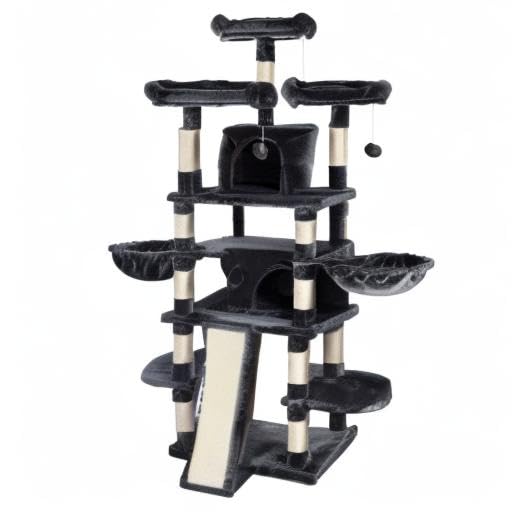 SHA CERLIN 68 Inches Multi-Level Large Cat Tree for Large Cats/Big Cat Tower with Cat Condo/Cozy Plush Cat Perches/Sisal Scratching Posts and Hammocks/Cat Activity Center, Dark Grey
