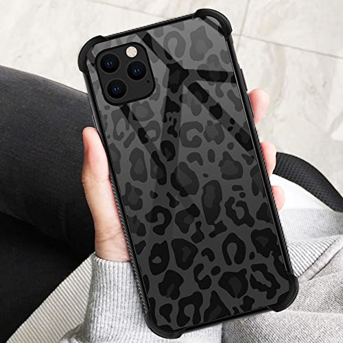 ZHEGAILIAN Case Compatible with iPhone 11 Pro,Black Grey Leopard Case for iPhone 11 Pro for Girls Women,Pattern Design Anti-Scratch Organic Glass Case for iPhone 11 Pro 5.8 inch