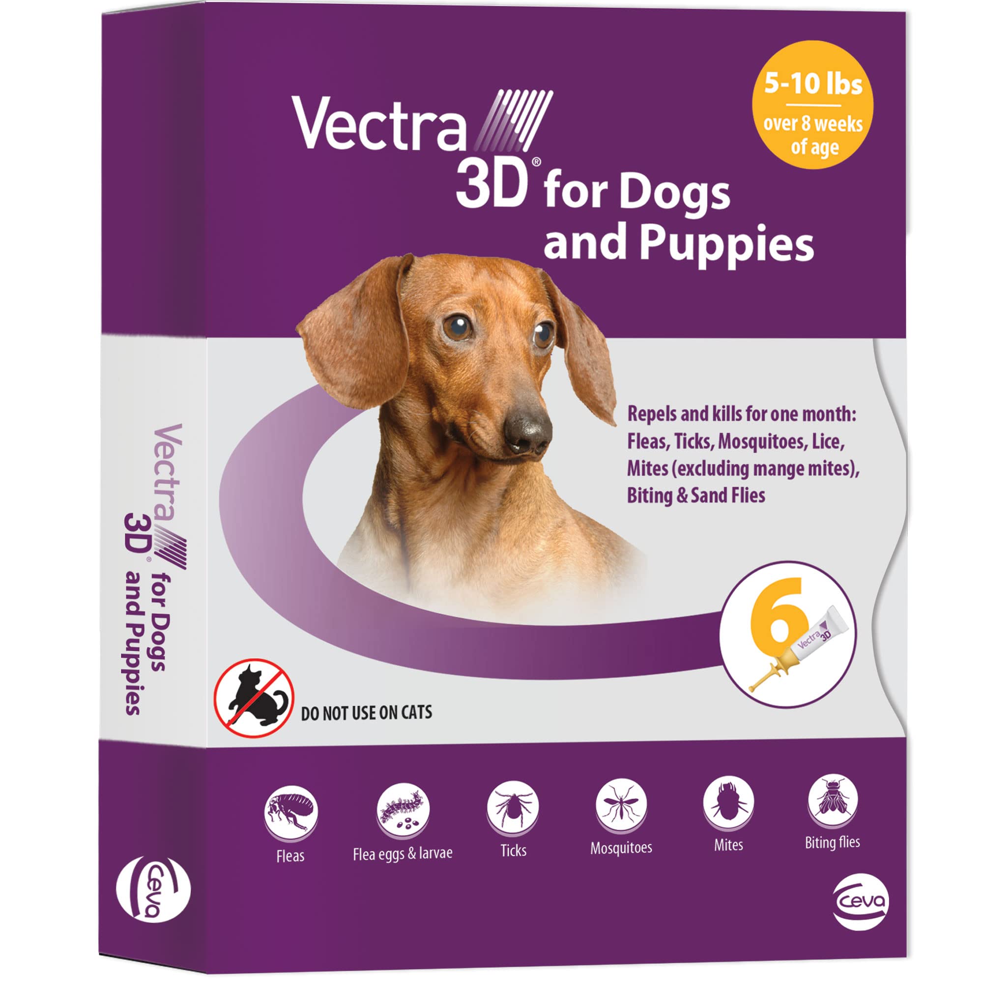 VECTRA 3D for Dogs Flea, Tick & Mosquito Treatment & Prevention for Extra Small Dogs (5-10 lbs), 6 Month Supply