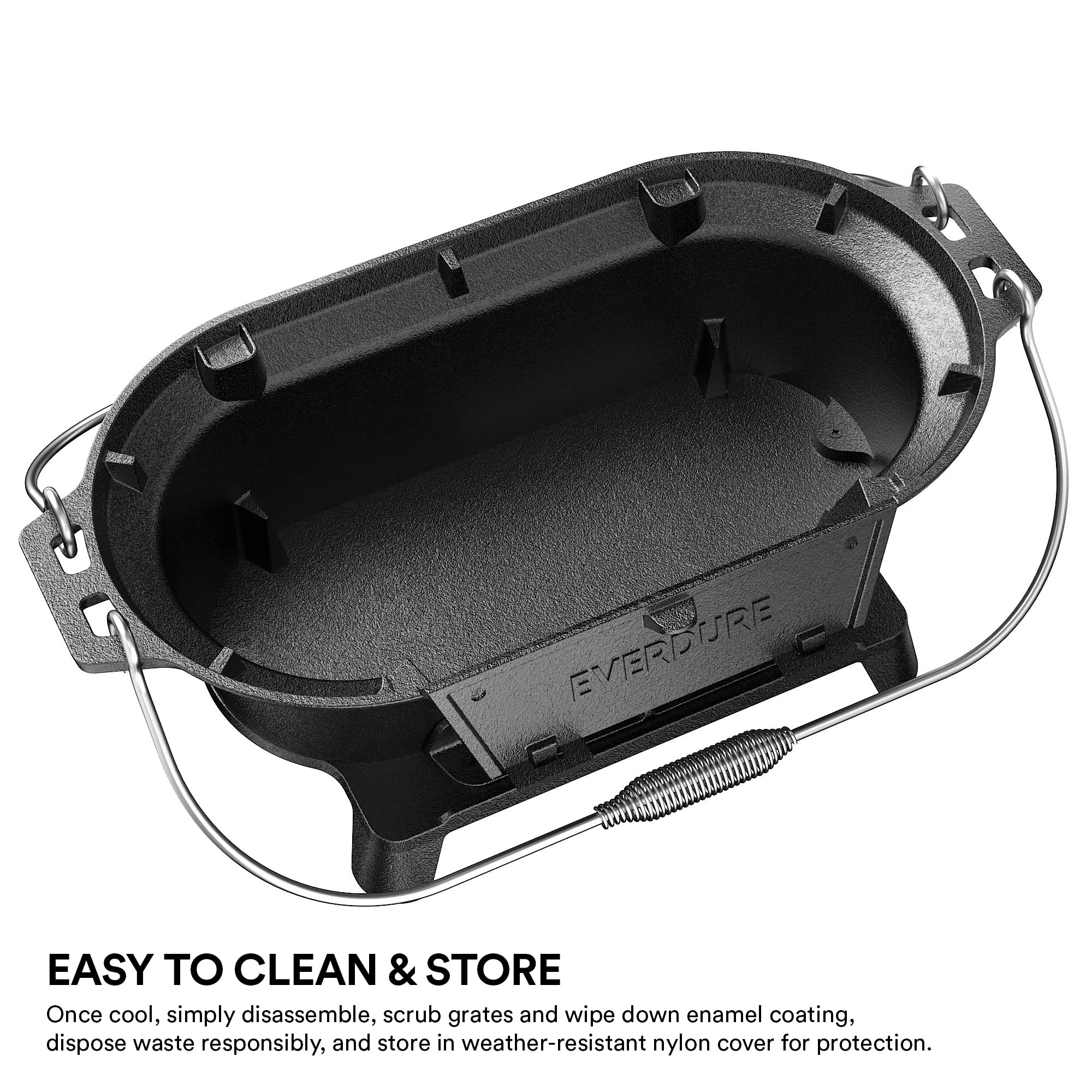 Everdure Oval Cast Iron Grill & Cover β Outdoor, Portable Charcoal Grill and Tabletop Cast Iron Skillet - 100% Cast Iron, Enameled, Durable, Small Charcoal Grill, Camping Stove, Hibachi Grill