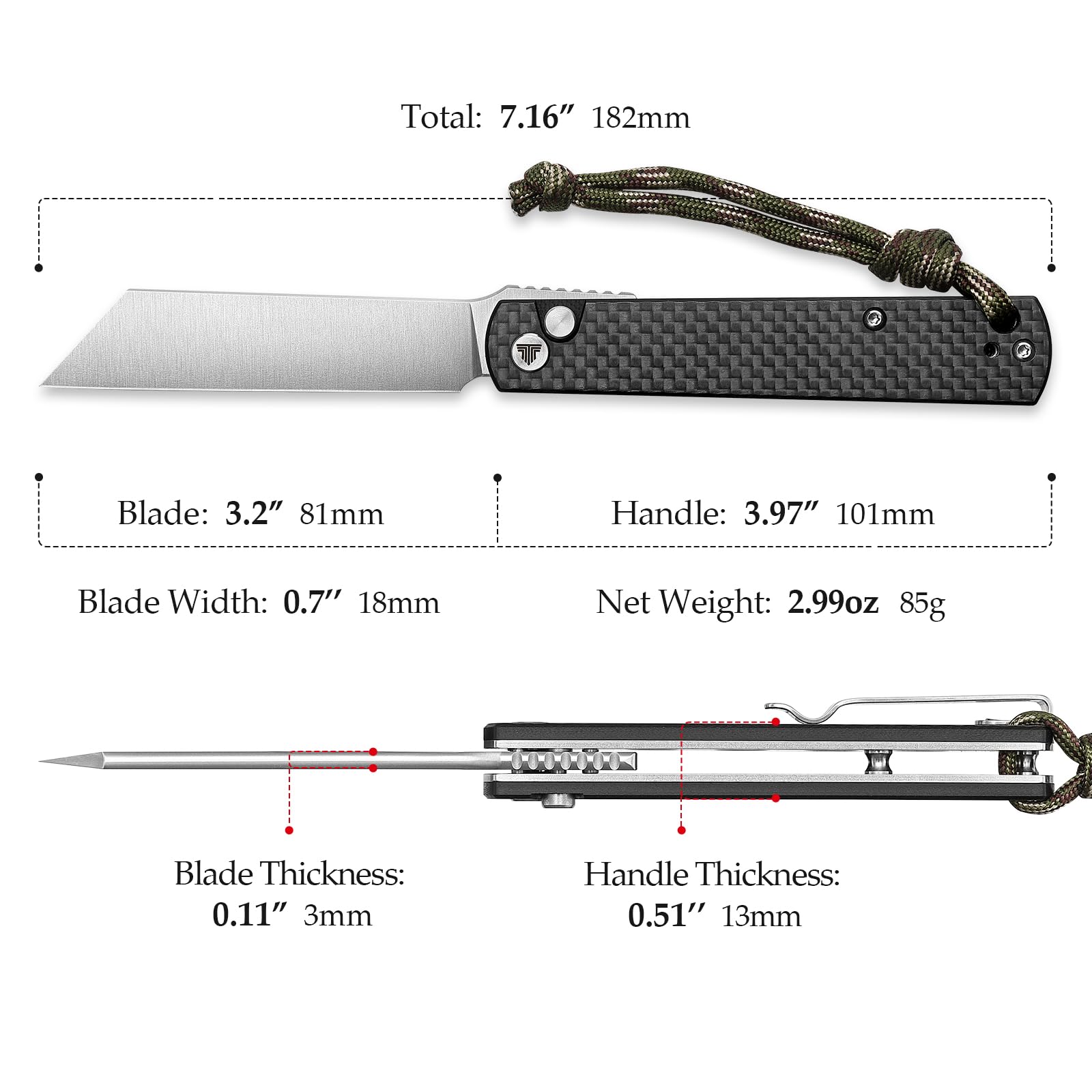 TRIVISA Japanese Higonokami Razor Folding Pocket Knife for Men or Women,Camping EDC Tool Outdoor Button Lock Knives with Pocket Clip,3.2" 10Cr15CoMoV Blade and Carbon Fiber Handle Hydra-05