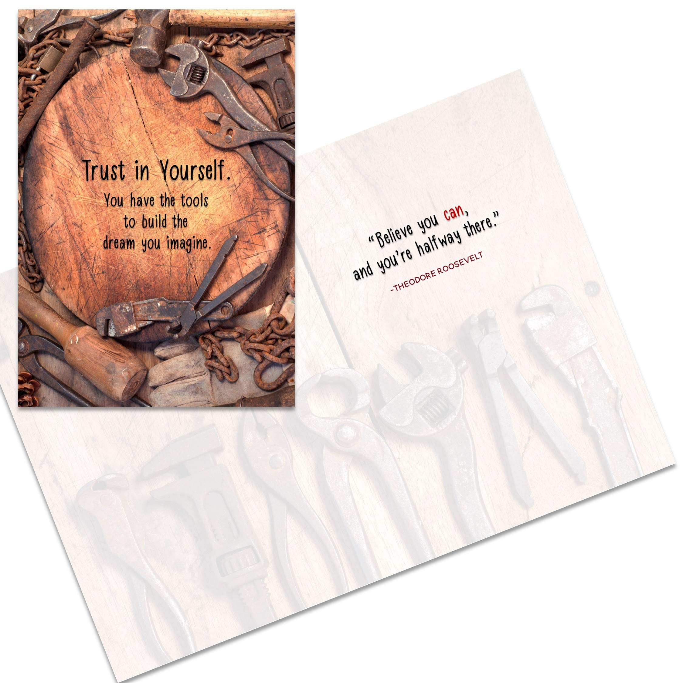 Smiling Wisdom - Tools to Build Your Dreams Inspirational Greeting Card - Multifunction Compact Pocket Knife Gift Set - Believe You Can Message - Grad Son Grandson - Red Pocket Tool
