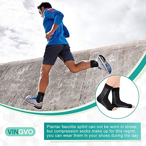 VINGVO Foot Heating Pad,Plantar Fasciitis Support Brace 1 Pair Compression Foot Sleeves Heated Therapy Night Splint Achilles Tendonitis for Arthritis Sprains Strains Heel Spur Torn Tendons