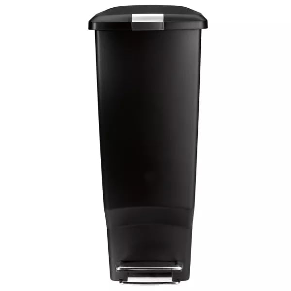 TRoMI 40L/10 Gallon Slimline Plastic Step Trash Can with Built-in Wheels (Black), SLP2-OGT