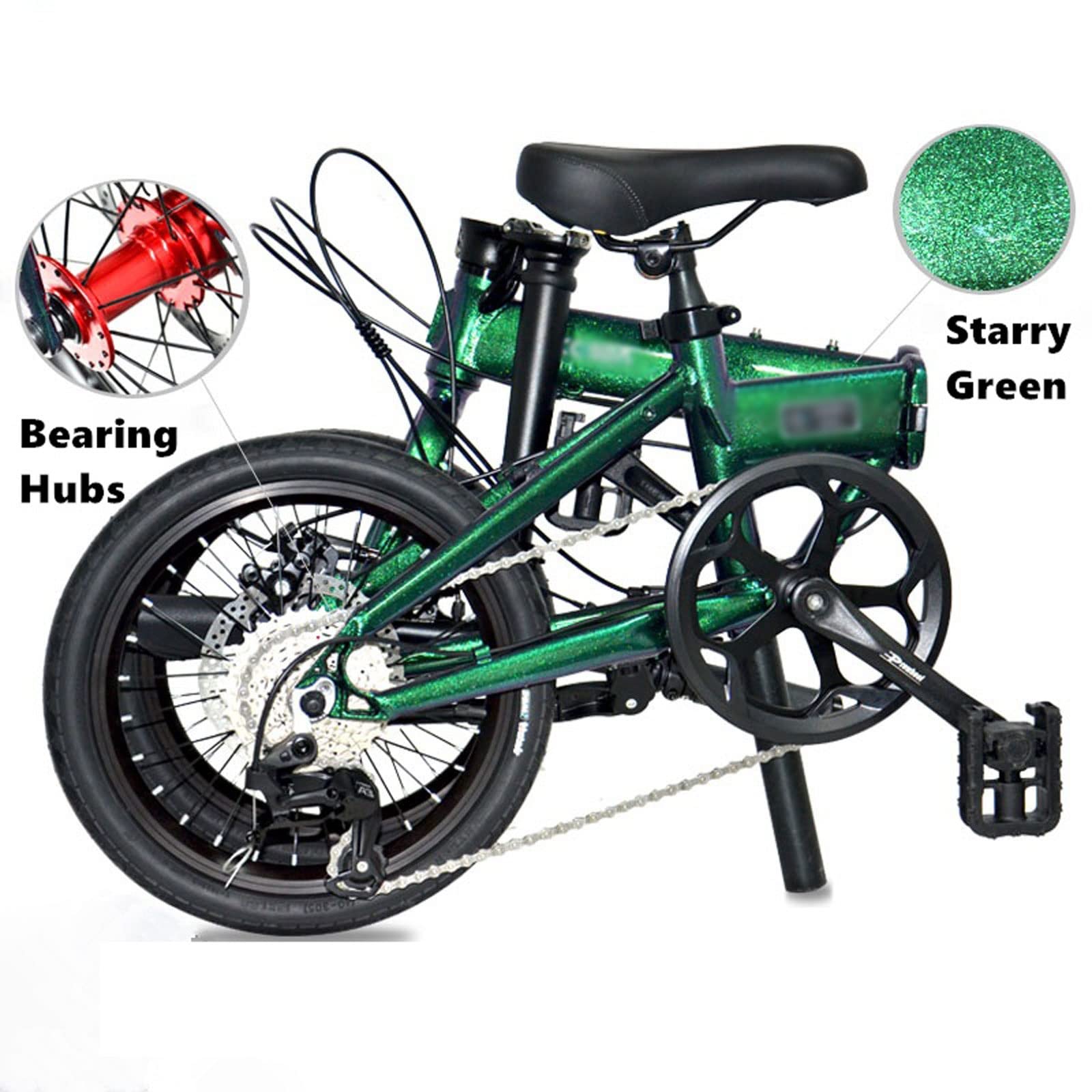 HESNDddzxc Electric Bicycle 16 Inch Folding Bike Foldable Bicycle Aluminum Alloy 8 Variable Speed Portable Disc Brake Free Installation (Color : Green)