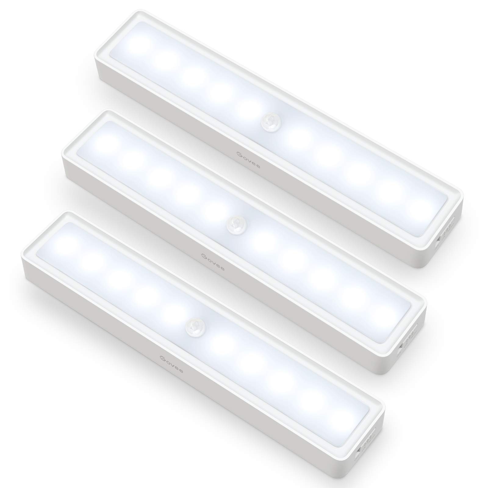 Govee Under Cabinet Lights, Closet Lights Motion Sensored, 10 LEDs 6000K Cool White Under Cabinet Lighting for Wardrobe, Under Counter Lighting, Kitchen, Bookshelf, Stairs, 3 Pack