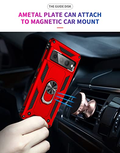 SunRemex for Google Pixel 7 Pro Case with Invisibility Screen Protector, Magnetic Ring Holder Kickstand,[Military Grade] 20ft. Drop Tested Protective Phone Case for Google Pixel 7 Pro (Red)