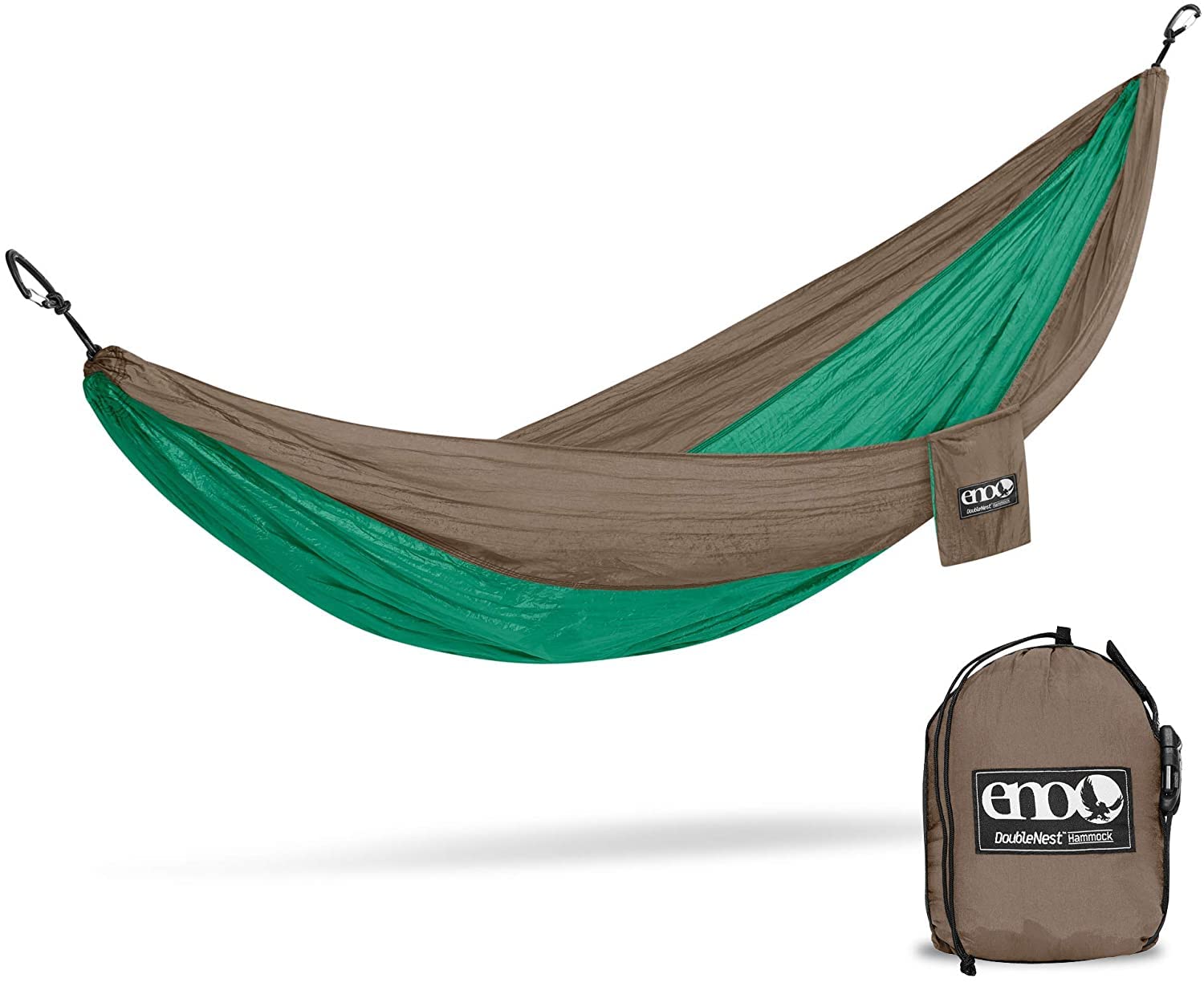 ENO, Eagles Nest Outfitters DoubleNest Lightweight Camping Hammock, 1 to 2 Person, Special Edition Colors, Emerald/Khaki