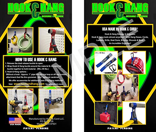 SECURE IT QUICK - Hook & Hang Strap Storage & Organizer - Hang Hoses, Cords, Tools, Drills, Ladders & More. Another Incredible Organizer! (2 PK - W/Hooks, Black)