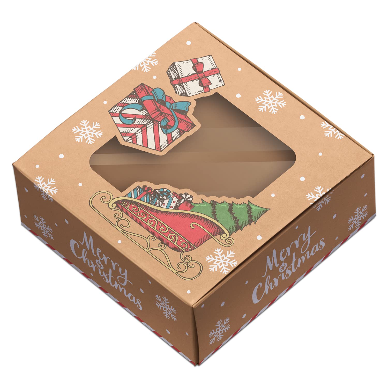 HeroFiber Christmas Cookie Boxes With Window and Lid (Gingerbread House & Santa Themed)