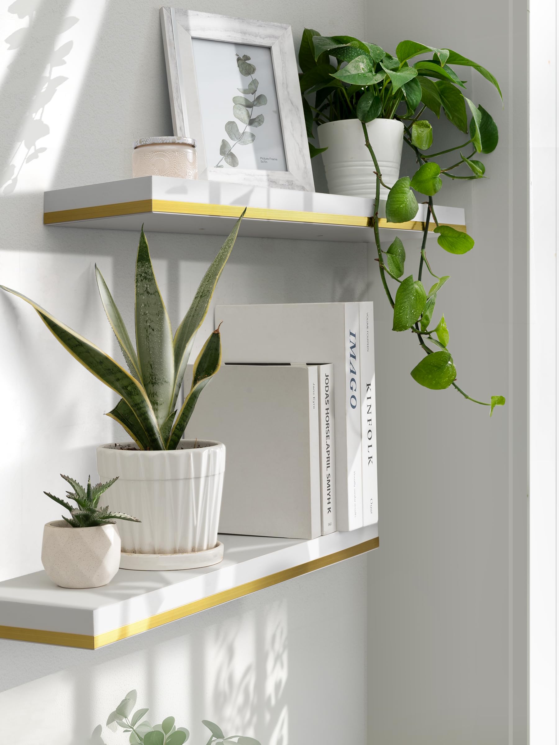 Sivapleso Floating Shelves Set of 2, Modern White Floating Shelves for Wall 24 Inches Long Wall Hanging Shelf with Invisible Brackets for Room Wall