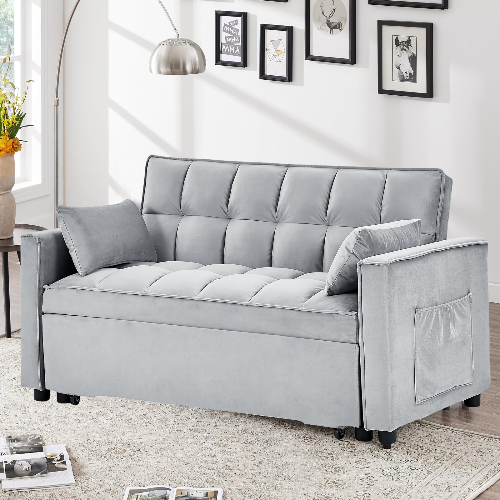 Sleeper Sofa, 3-in-1 Pull Out Couch Bed with Storage Pockets, Convertible Sofa Bed Couch with Chaise for Living Room, 3-Seater Sofa Sleeper with Pull Out Sofa Bed, Modern Loveseat Reclining Sofa Bed