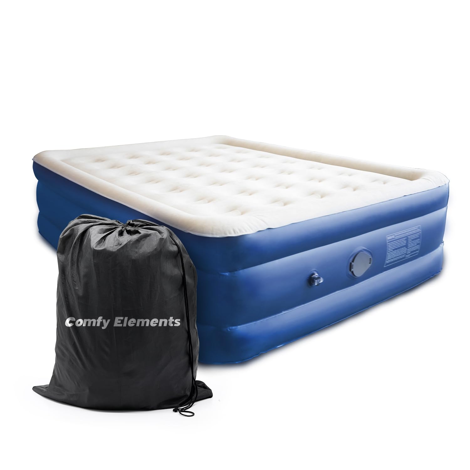 DREAMPUMP Comfy Elements Queen Air Mattress with Built-in Rechargeable Detachable Air Pump, 19”Thickness Queen Size Camping AirBed Waterproof Blow Up Inflatable Air Bed for Camping, Home & Guests