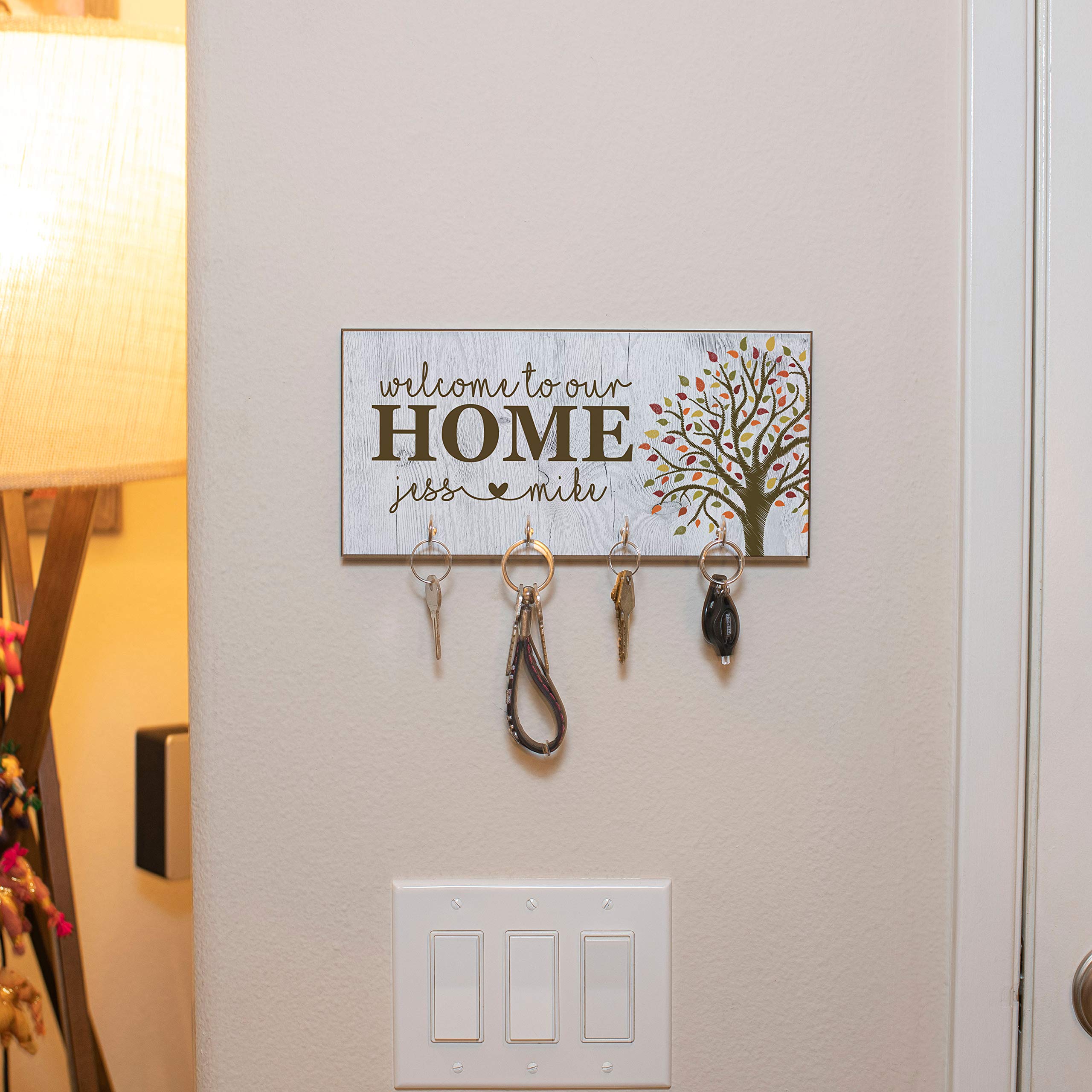Personalized Key Holder for Wall | Housewarming Gifts for Newlyweds, Customized Key Hanger, Wedding Gift for Couples - Welcome Home - D8