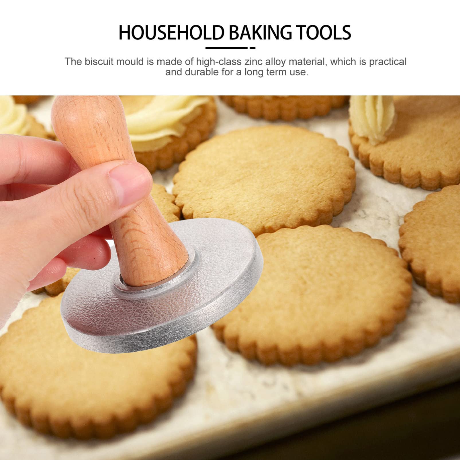Kichvoe Cookie Stamp Metal Cookie Press Molds Embosser Fondant Stamp Biscuits Presser with Wooden Handle Baking Stamp Molds for Diy Cake Pastry
