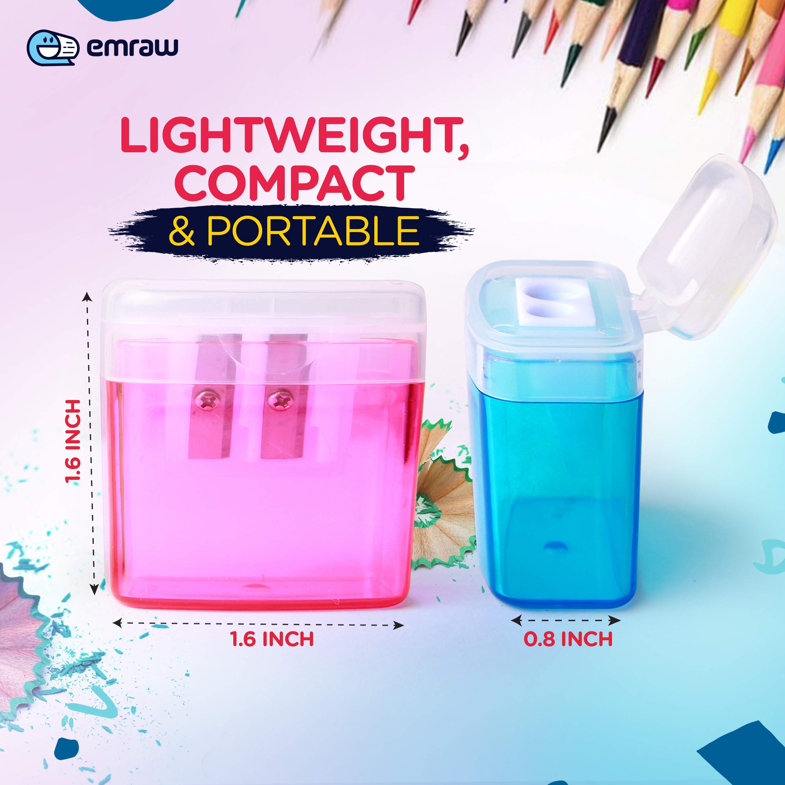 Emraw Manual Pencil Sharpener Dual Hole With Lid and Receptable for Regular and Over sized Pencil Crayons Perfect for School and Office Supplies (Pack of 4)