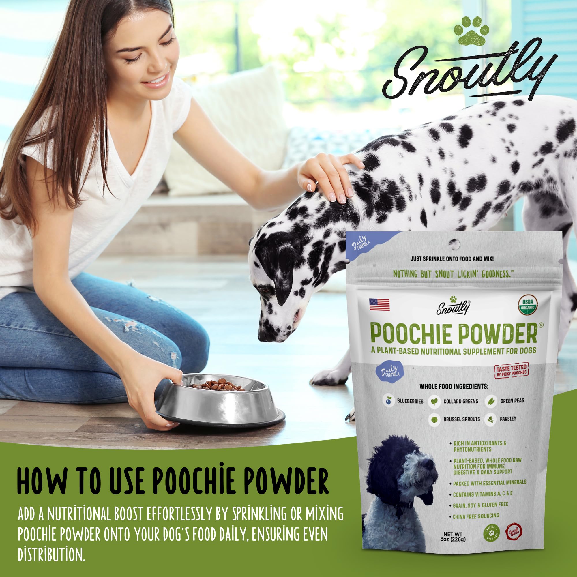 Snoutly Poochie Powder: USDA Certified Organic Dog Supplement & Super Multivitamin - Mother Nature's Vitamins & Minerals for All Dogs & All Ages, Nutritional & Digestion Support, RAW Superfood