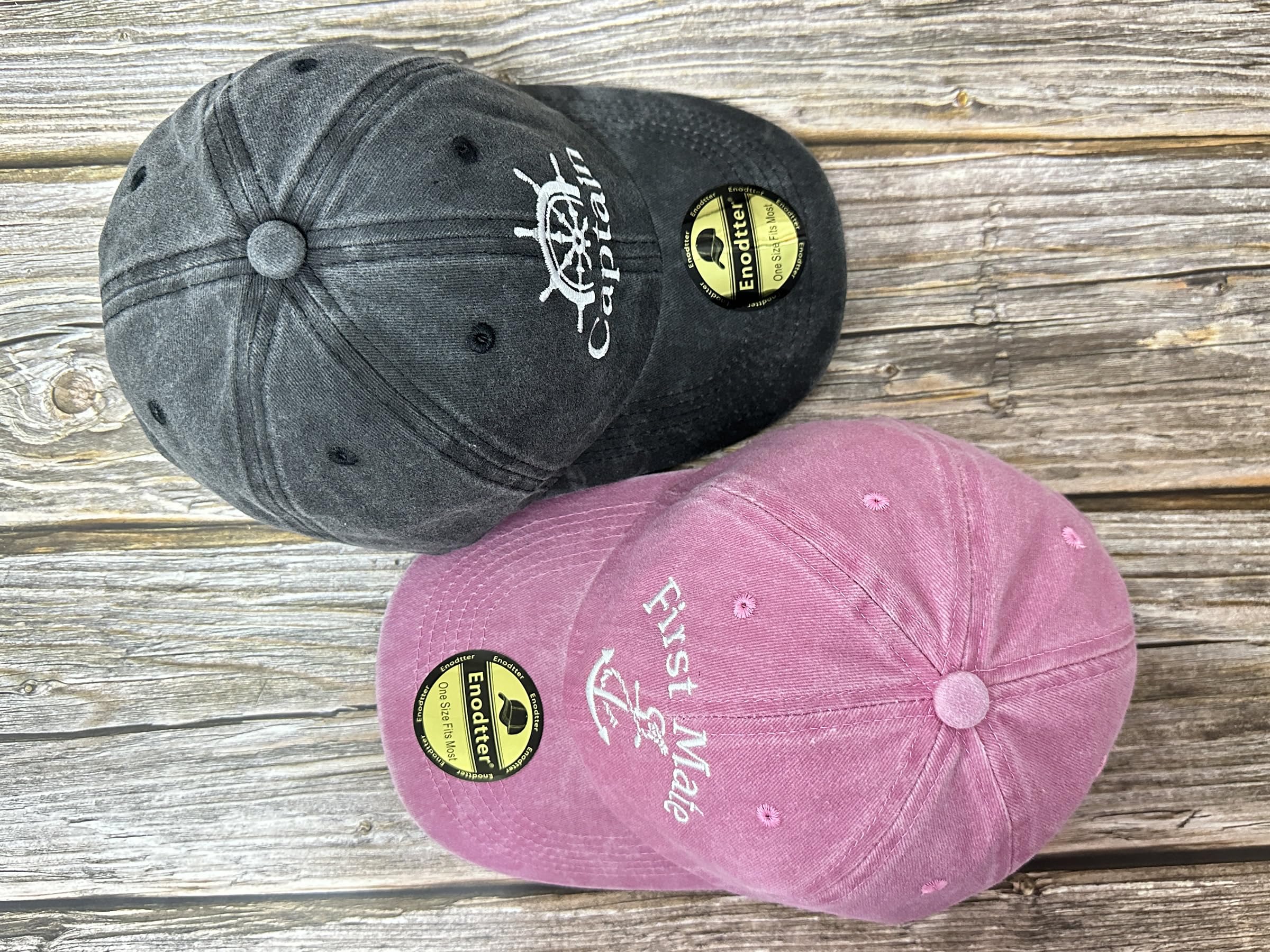 Enodtter Embroidered Captain First Mate Hats for Men Women, Nautical Marine Sailor Gift, Black Pink Skipper Boating Baseball Caps
