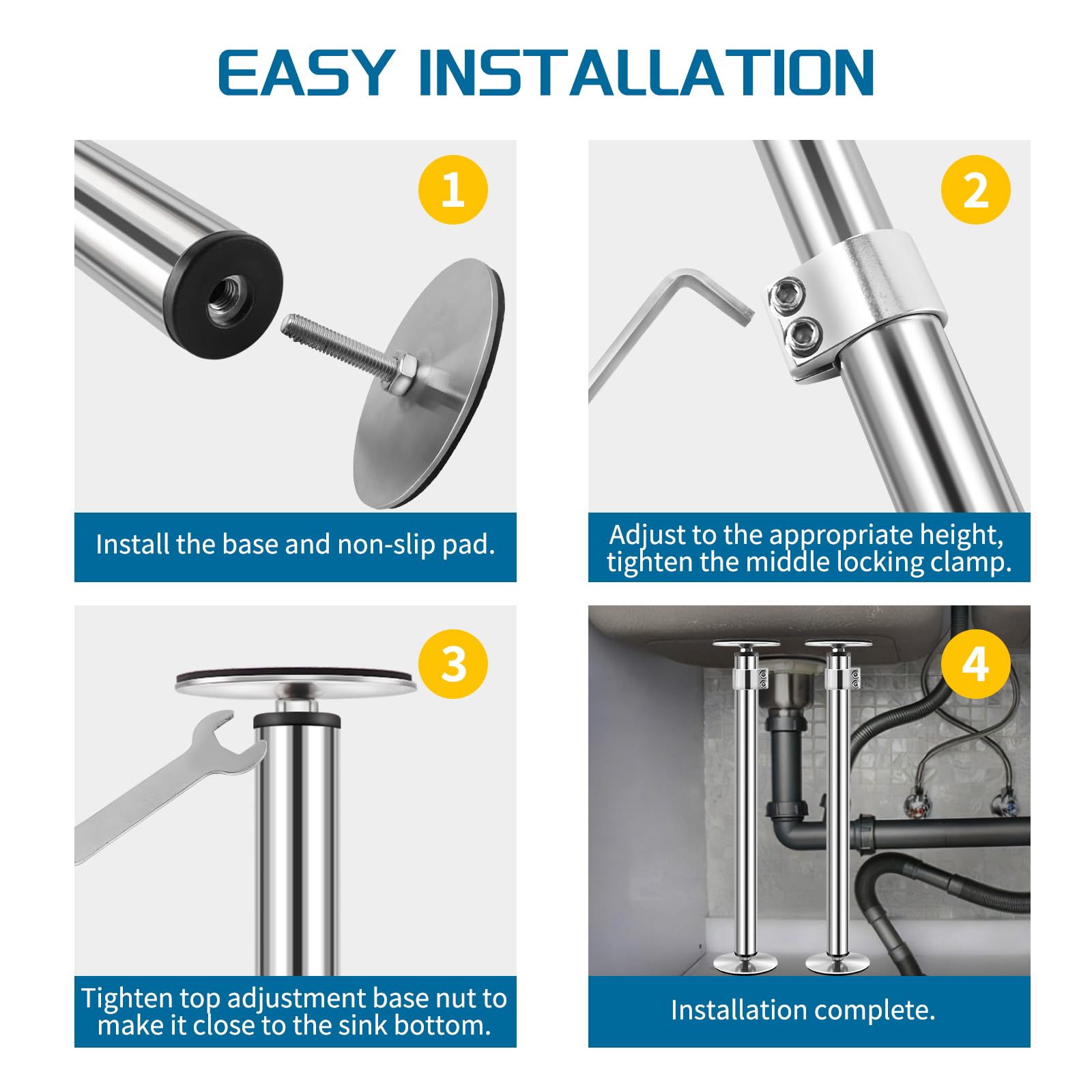 Snowtaros Undermount Sink Brackets, Stainless Steel Undermount Sink Support, 17.7β-31.1" Adjustable Support Pole, Undermount Sink Repair Kit for Kitchen, Bathroom (2 Pack)