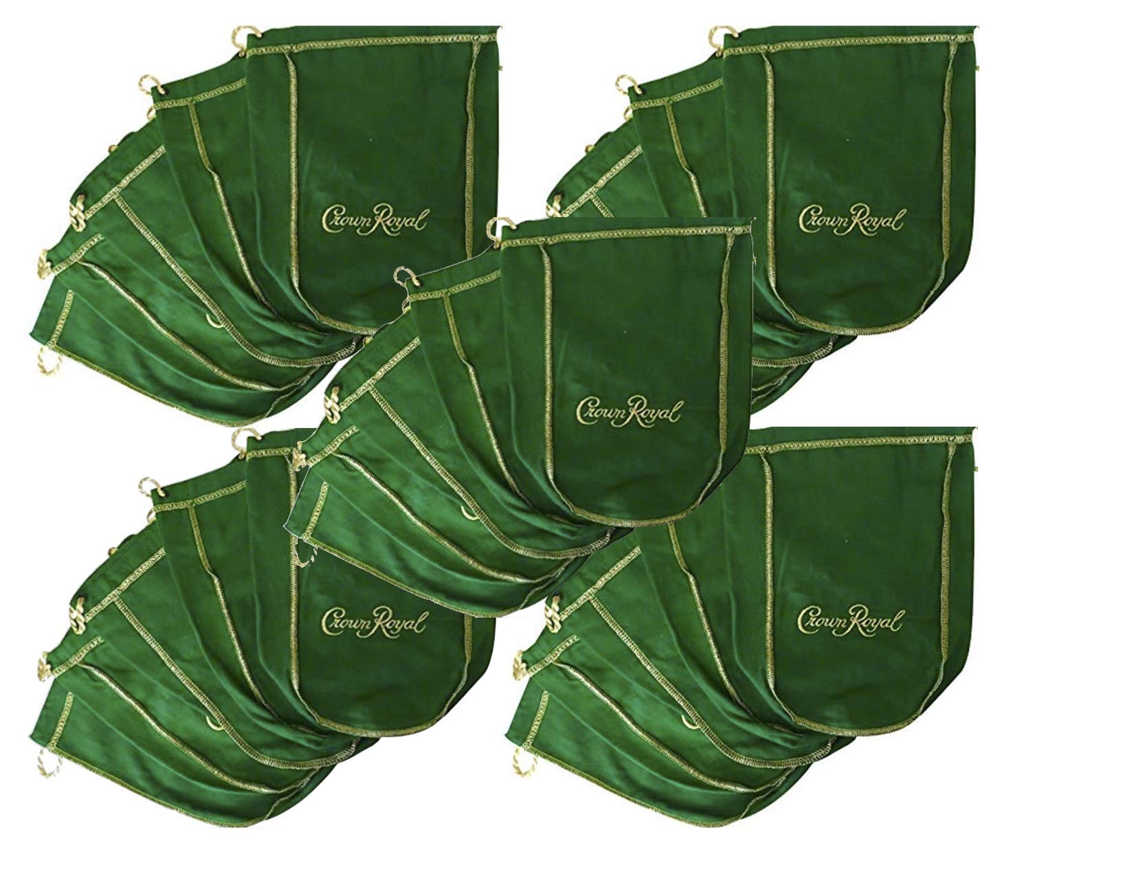 Pack of 25 Green Crown Royal Bags w/Gold Drawstrings from 1 Liter Bottles (9 inch x 5.5 inch) for Bags, Carrying Card Games or Dice Bulk Fabric for quilting sewing or crafts (25)