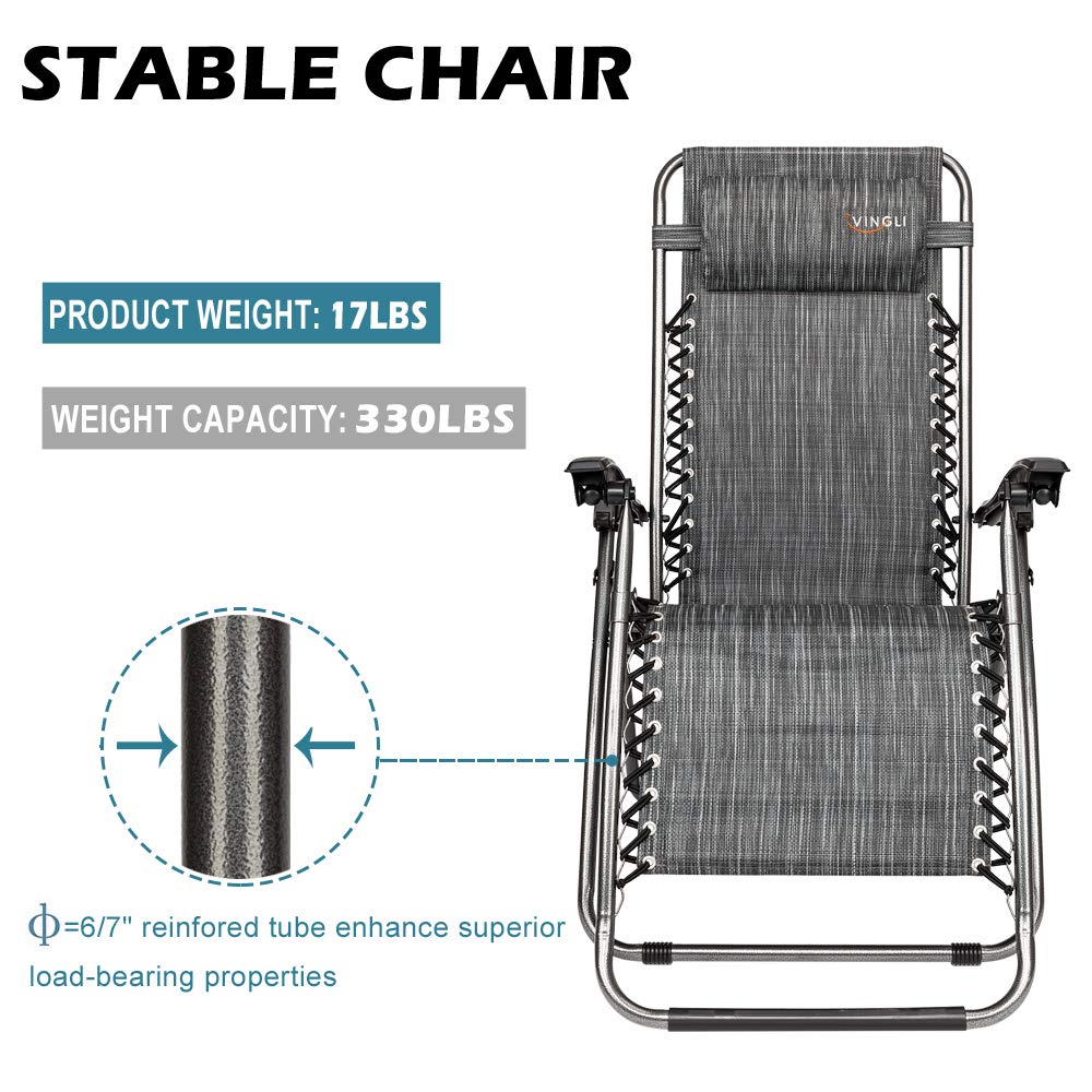 VINGLI Upgraded Zero Gravity Chair Set of 2 Lounge Outdoor Chairs with Trays and Pillows, Folding Patio Recliner Chairs for Backyard Poolside Garden