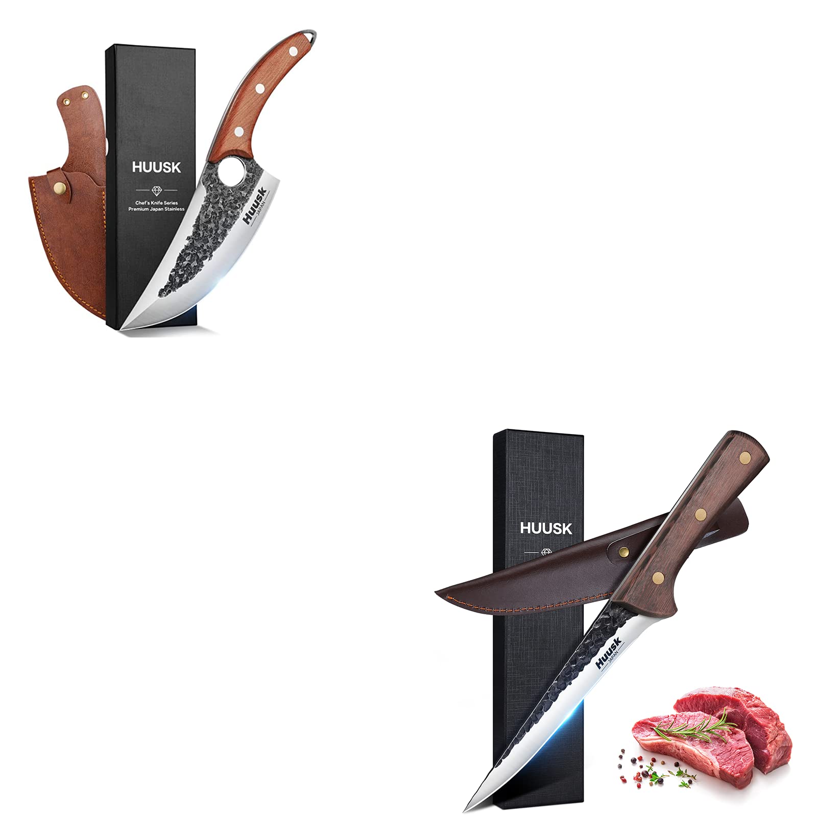 Huusk Knife Japan Kitchen Bundle with Japanese Meat Butcher Brisket Trimming Knife