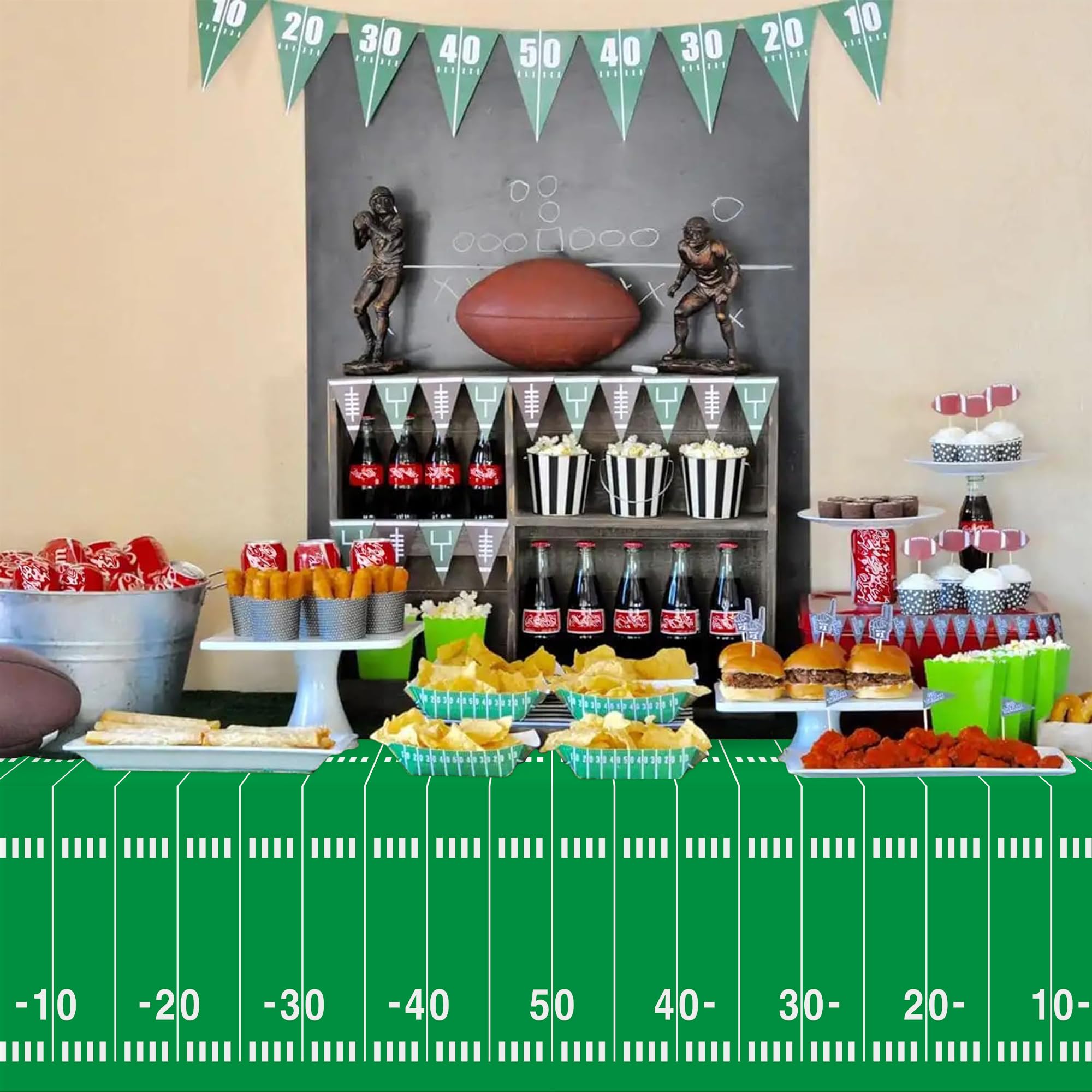 SJJPDYY Football Party Decorations Disposable Tablecloth Plastic Touchdown Table Cover Perfect for Super Bowl Football Birthday Party Decorations and Gameday Tailgate Decorations 54 X 108Inch, 2 Pack