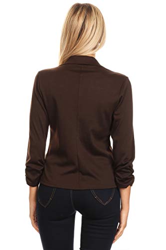 Solid Comfy Casual Office 3/4 Long Sleeve Open Front Blazer Jacket/Made in USA Brown 2XL