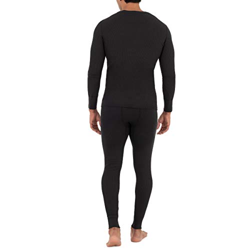 Fruit of the Loom Men's Recycled Waffle Thermal Underwear Set (Top and Bottom), Black, Large