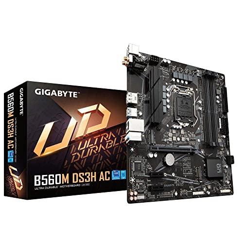 GIGABYTE B560M DS3H AC (LGA 1200/ Intel/ B560/ Micro-ATX/Dual M.2/ PCIe 4.0/ USB 3.2 Gen1/ GbE LAN/Motherboard)
