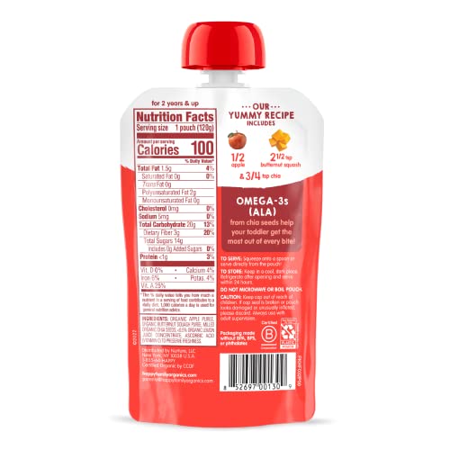 Happy Tot Organic Stage 4 Super Foods Apples & Butternut Squash + Super Chia, 4.22 Ounce Pouch (Pack of 16) (Packaging May Vary)