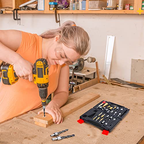 LAMPTOP 26-Pack Woodworking Chamfer Drilling Tools Including Countersink Drill Bits, 3-Pointed Countersink Drill Bit with L-Wrench, Wood Plug Cutter, Step Drill Bit, and Automatic Center Punch
