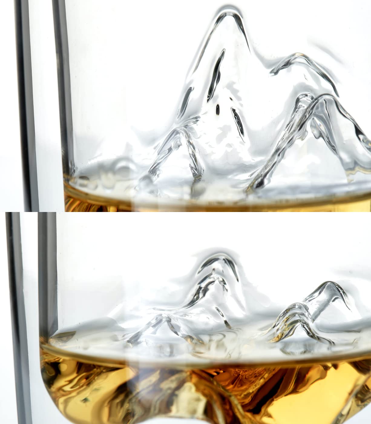 Huckberry Whiskey Peaks Iconic Mountain Bar Glasses, 11.5 oz Capacity, Lead-Free Crystal, American Mountains, Set of 4