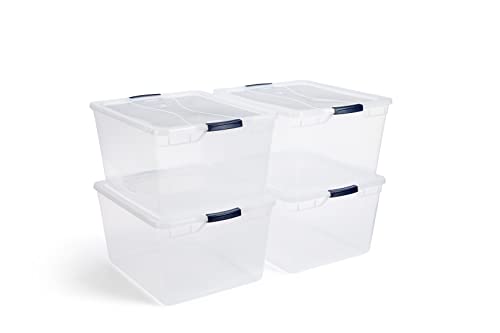 Rubbermaid Cleverstore 71 Qt Storage Bins with Lids, Latching Plastic Storage Container for Home Organization and Containers for Organizing, (4 Pack)