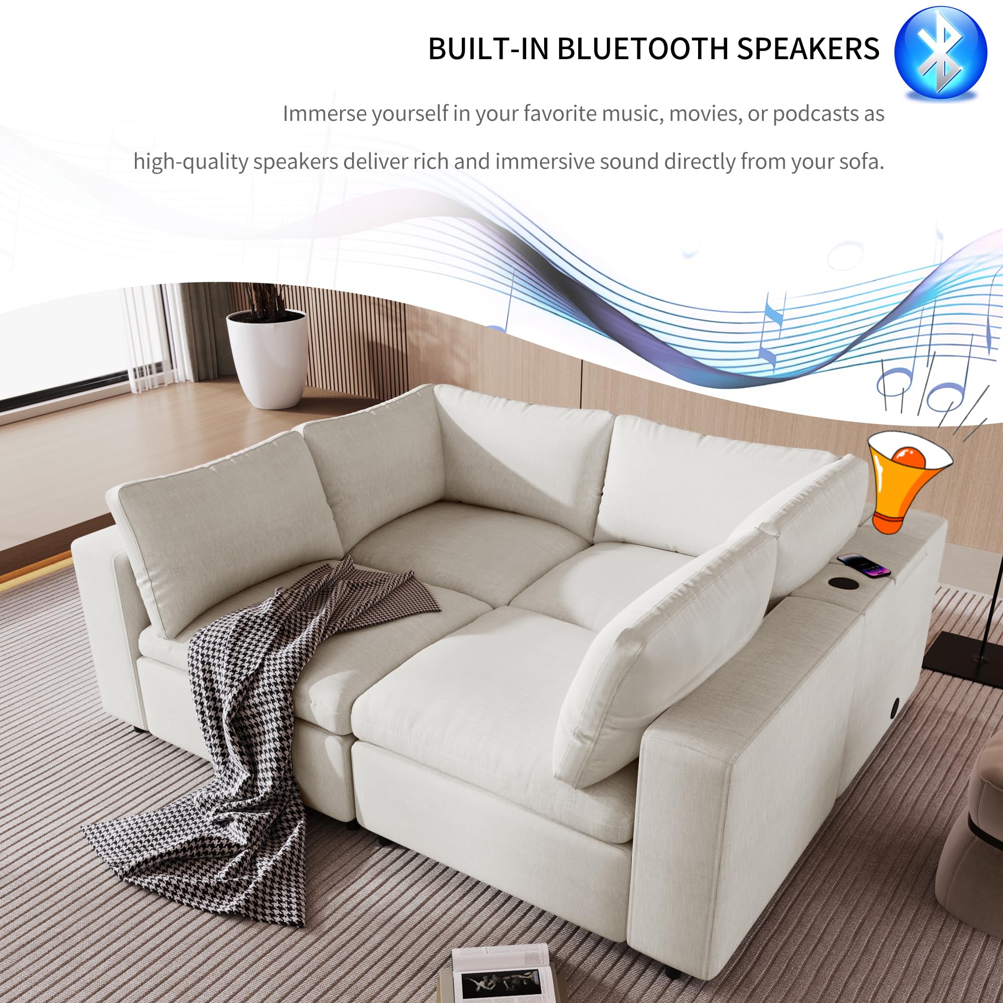 WILLIAMSPACE Modular Sectional Sofa for Living Room, Upholstered 4 Seater Sofa Couch Furniture, Reversible Couch for Apartment (Beige)