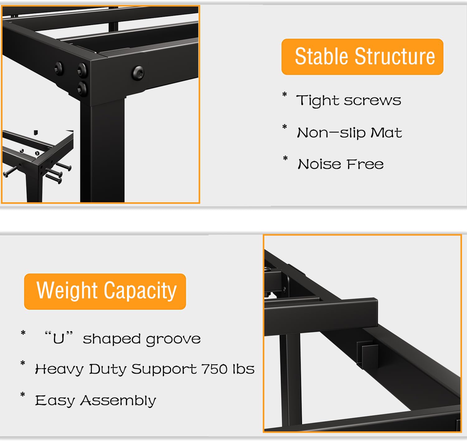 DERYONI 18 inch King Size Bed Frame No Box Spring Needed Heavy Duty Platform King Bed Frame Steel Slat Support 750lbs Easy Assembly Noise Free High Black Bed Frame King Size