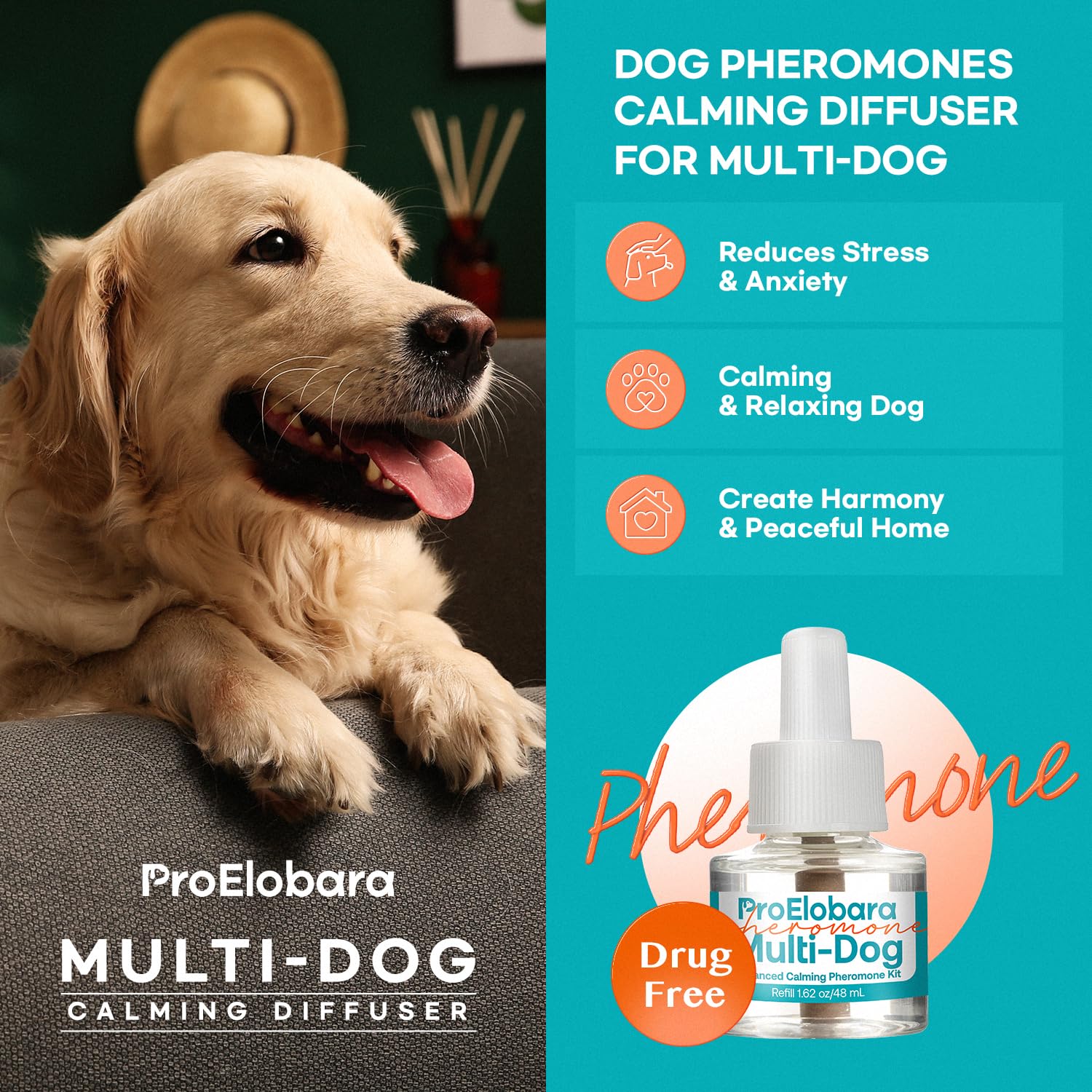 ProElobara Dog Calming Pheromone Diffuser: Dog Calming Pheromones Plug Diffuser - Reduces Stress & Anxiety Calming Pheromone Diffuser for Dogs - Calm Dogs 60 Supply (Blue)