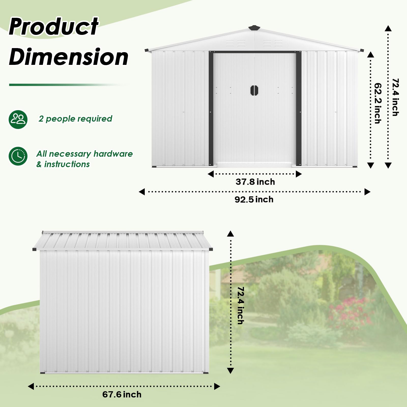 Patiomore 4×6 FT Outdoor Storage Shed Tool House Garden Steel Shed Walk-in, White