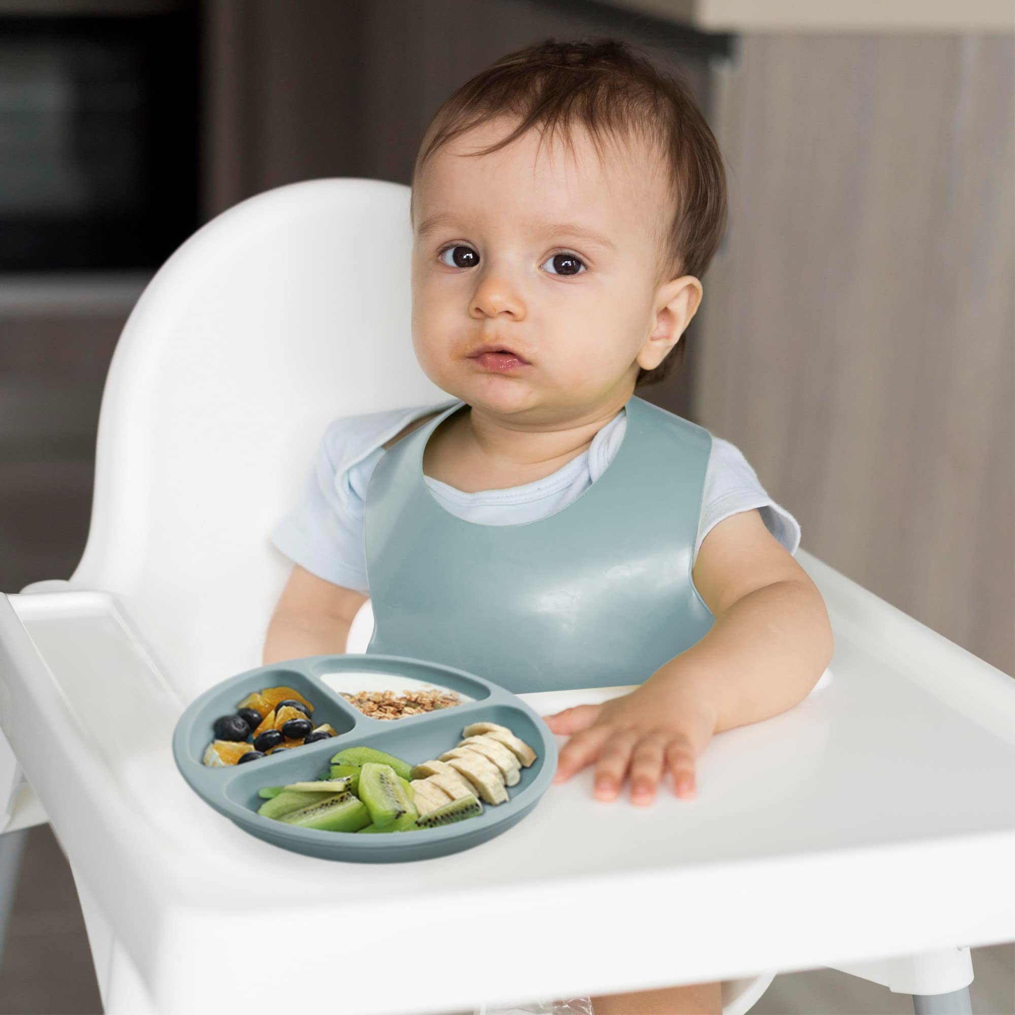 Made By Mommy Baby Led Weaning Supplies - Complete Baby Feeding Set (10 Pcs) | Suction Bowl, Snack Cup, 2 Sets of Easy Using Utensils, Bib, Sippy Straw Cup, 3 Portion Suction Plate