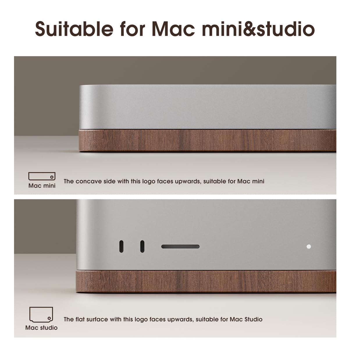 HEWYIOS Black Walnut Desktop Stand is Suitable for Mac Mini and Mac Studio, and The Heat Dissipation and dust Proof Base is Suitable for M1 M2 Host Accessories (Second Generation Upgrade Anti Slip)