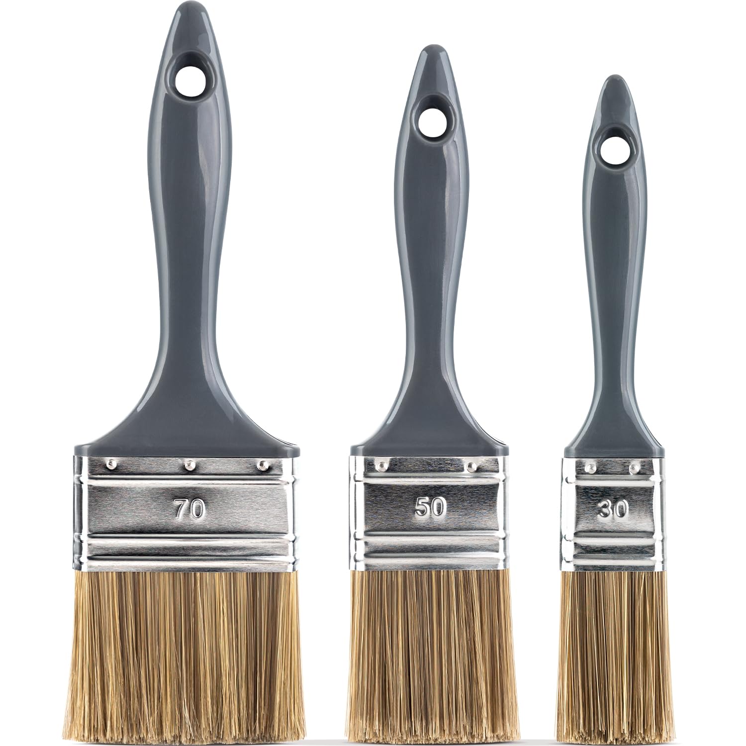 Paint Brushes with Plastic Handle 3-Pack 12â, 15â, 20â - for All Latex and Oil Paints & Stains